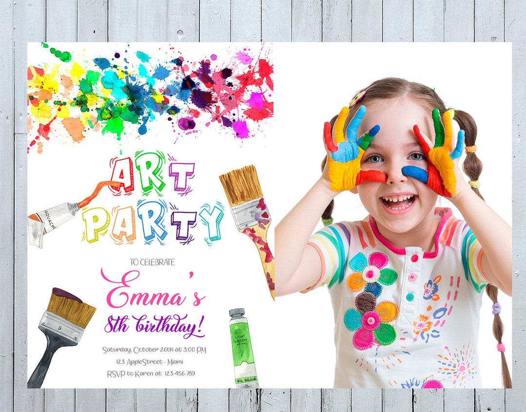 Art Party Birthday Invitation With Photo, Art Party Invitation With ...