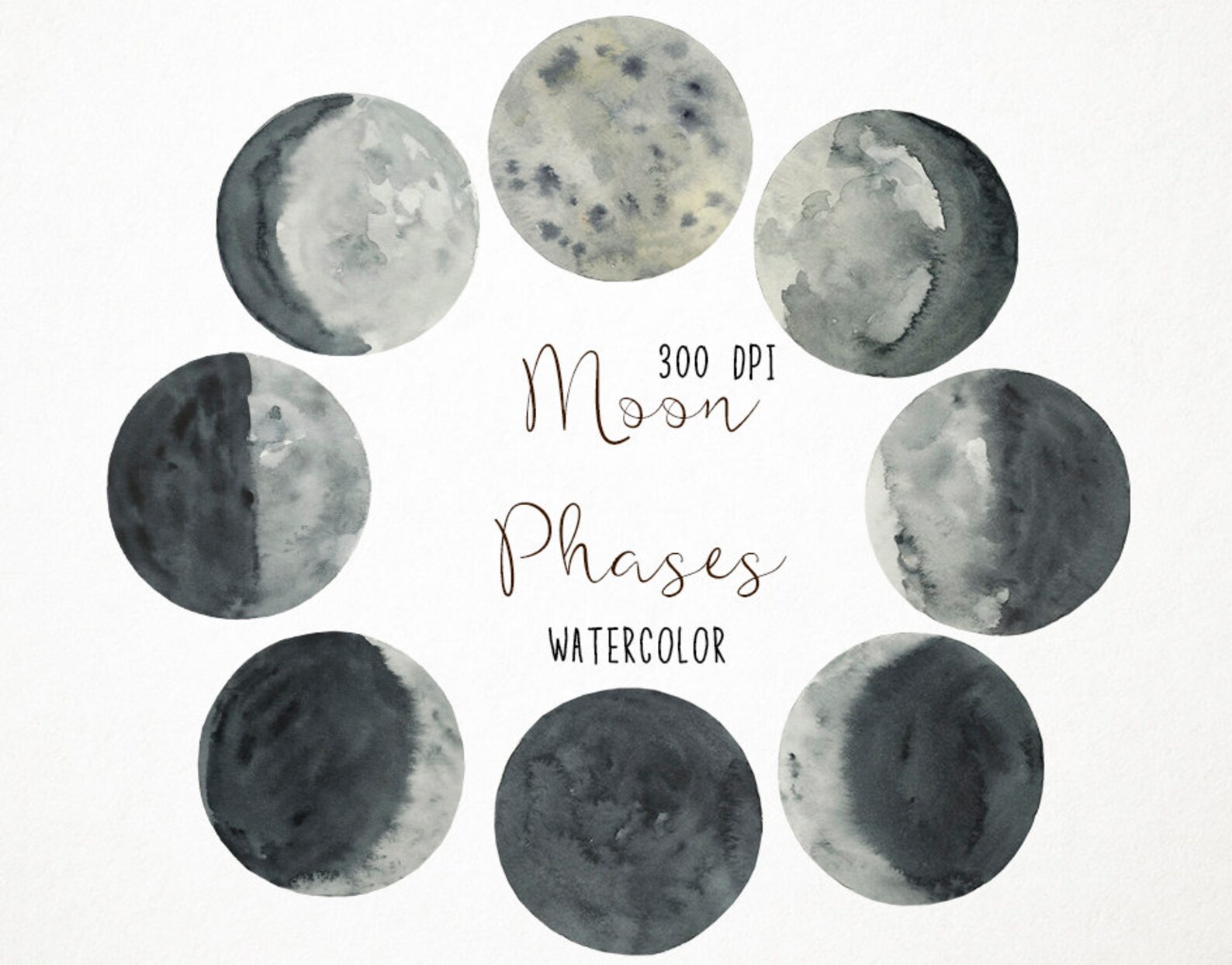 Moon Clipart Moon Clip Art Moon Phases Clipart Watercolor - Etsy