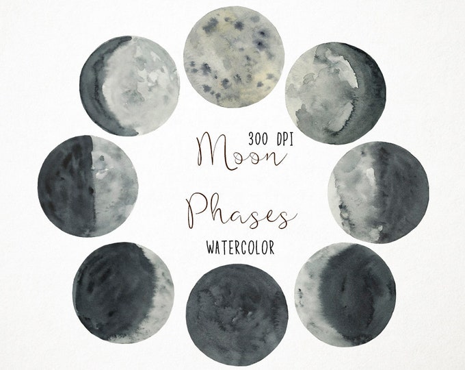 Greenery Moon Phases - Watercolor Moon - Watercolor Moon Phases - Moon ...