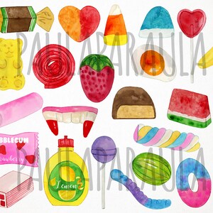 Watercolor Candy Clipart, Sweets Clipart, Candy Shop Clipart, Gumdrops ...