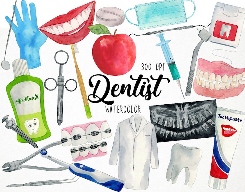 Watercolor Dentist Clipart, Dental Clipart, Odontologist Clipart ...