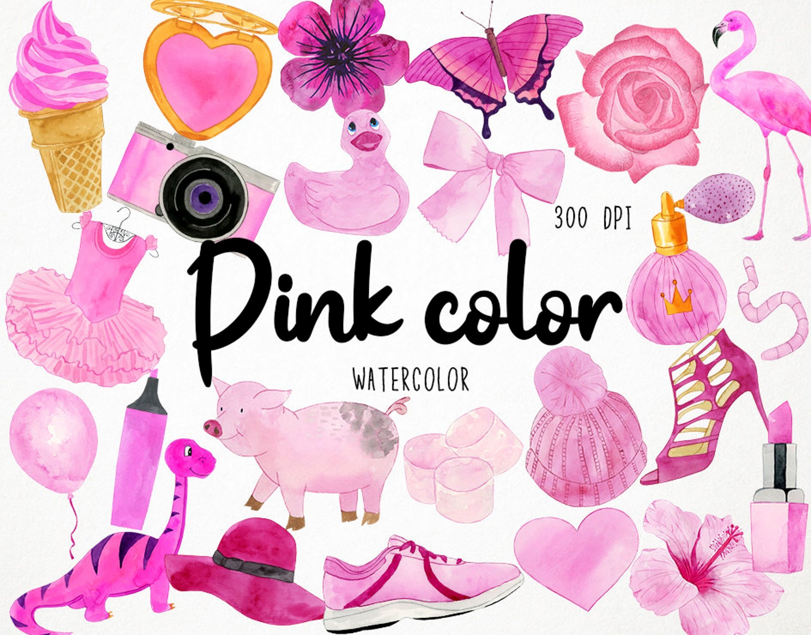 Watercolor Pink Clipart, Pink Color Clipart, Pink Objects Clipart, Pink ...