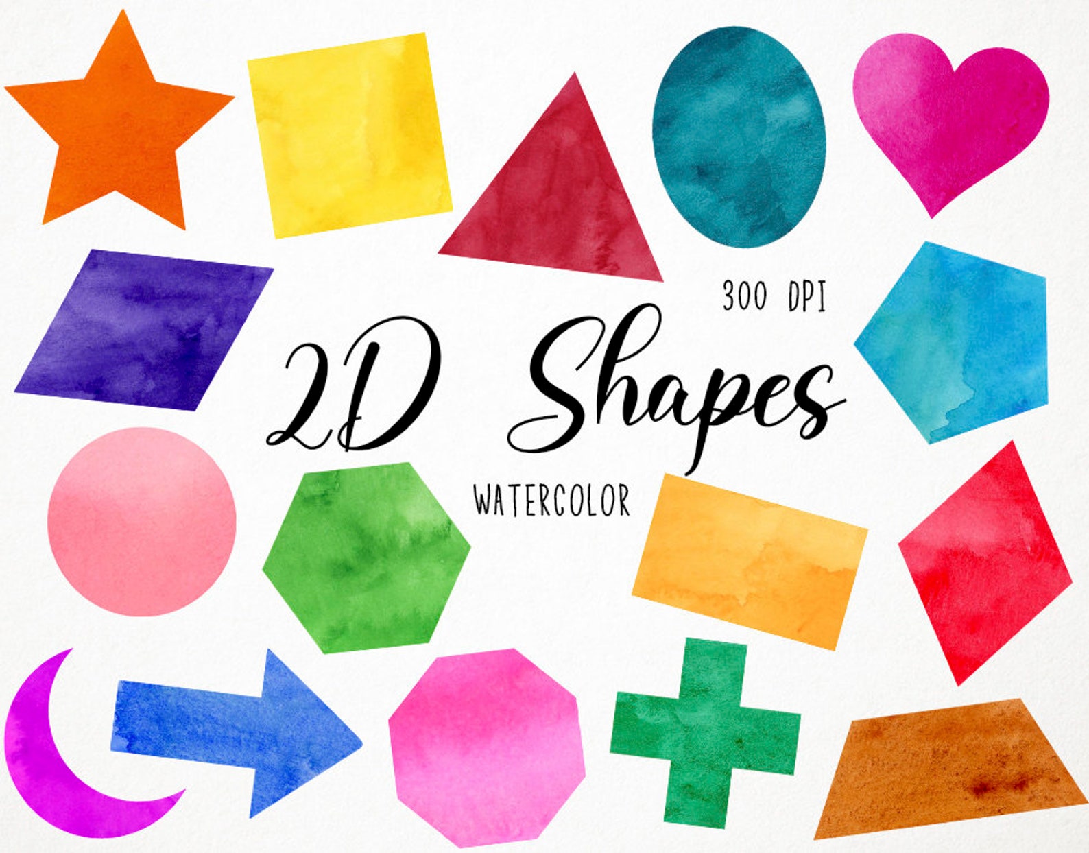 Watercolor 2D Shapes Clipart, Geometrical Clipart, Geometric Shapes ...