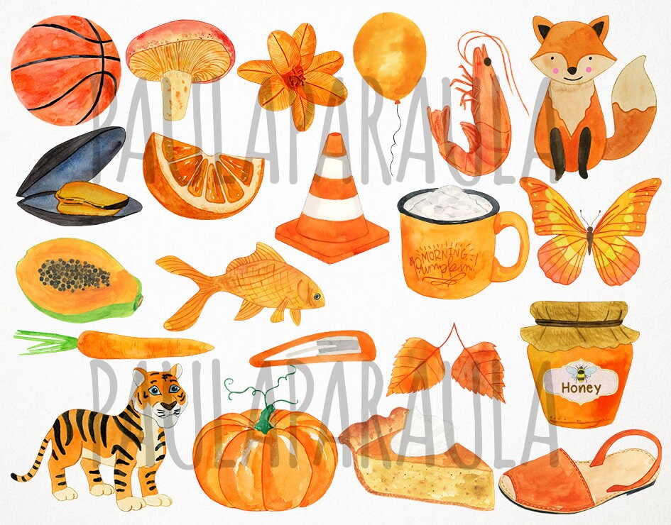 Watercolor Orange Clipart, Orange Color Clipart, Orange Objects Clipart ...