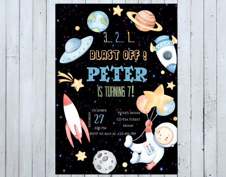 Astronaut Invitation Astronaut Birthday Invitation Space - Etsy