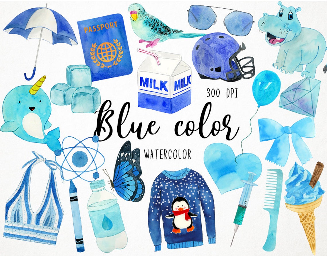 Watercolor Blue Clipart, Blue Color Clipart, Blue Objects Clipart, Blue ...