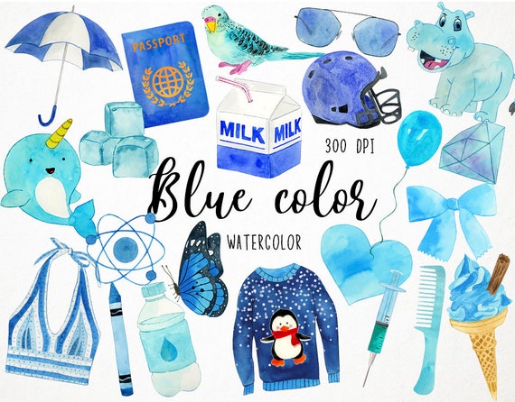 Watercolor Blue Clipart Blue Color Clipart Blue Objects - Etsy