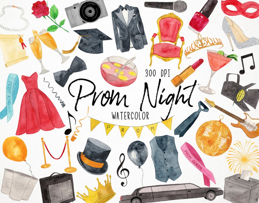 Watercolor Prom Night Clipart, Prom Clipart, Prom Party Clipart ...