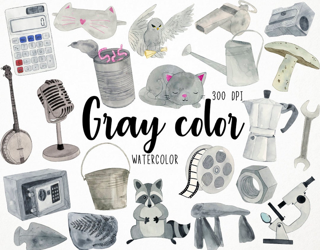Watercolor Gray Clipart, Gray Color Clipart, Gray Objects Clipart, Gray ...