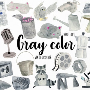 Watercolor Gray Clipart, Gray Color Clipart, Gray Objects Clipart, Gray ...