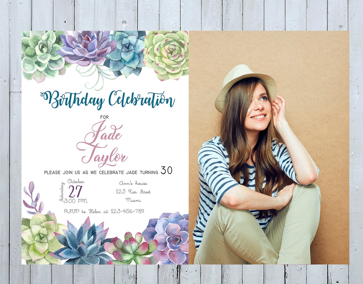 Watercolor Cactus & Succulent Birthday Invitation Handpainted ...