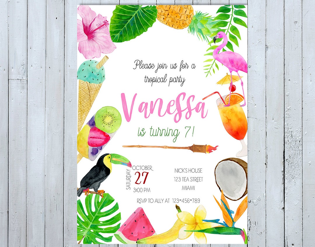 Tropical Birthday Invitation, Tropical Invitation, Tropical Invite ...
