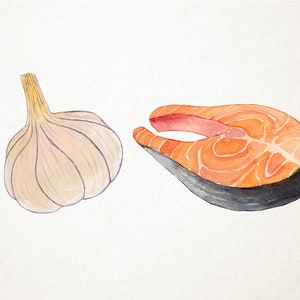 Watercolor Fresh Food Clipart, Organic Food Clipart, Healthy Food ...