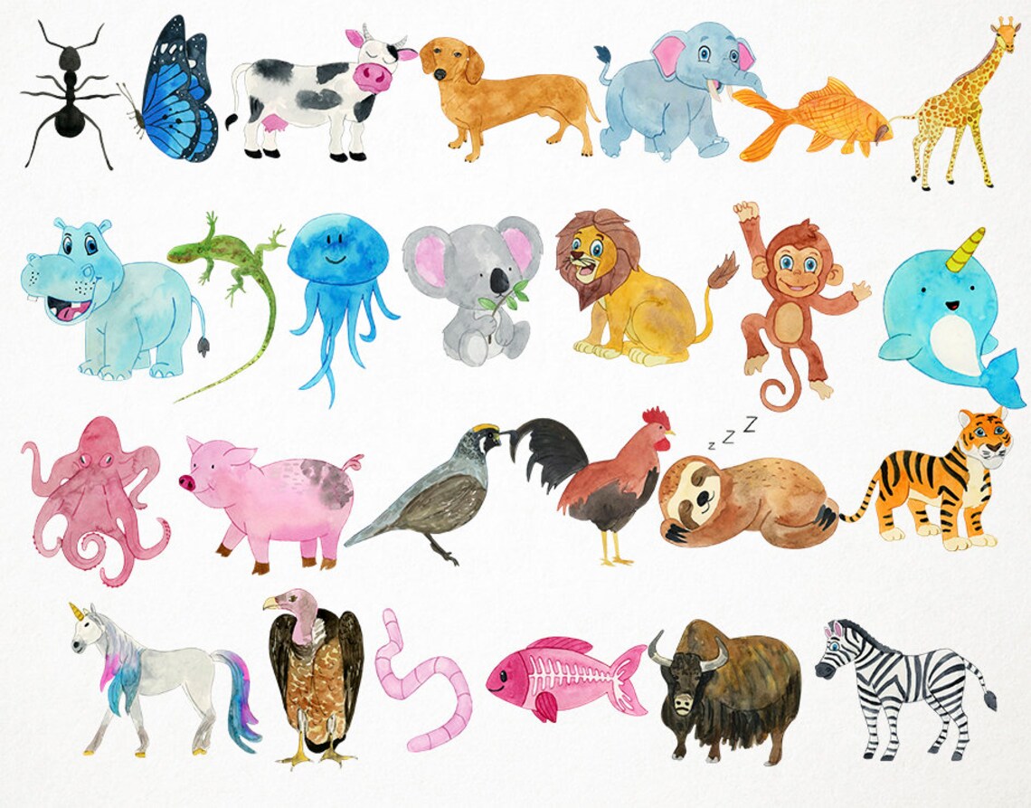 Watercolor Animal Alphabet Clipart Animals A-Z Clipart Zoo - Etsy
