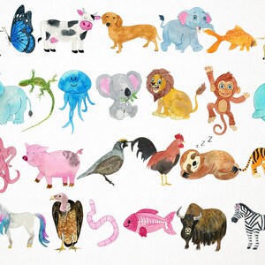 Watercolor Animal Alphabet Clipart, Animals A-Z Clipart, Zoo Clipart ...