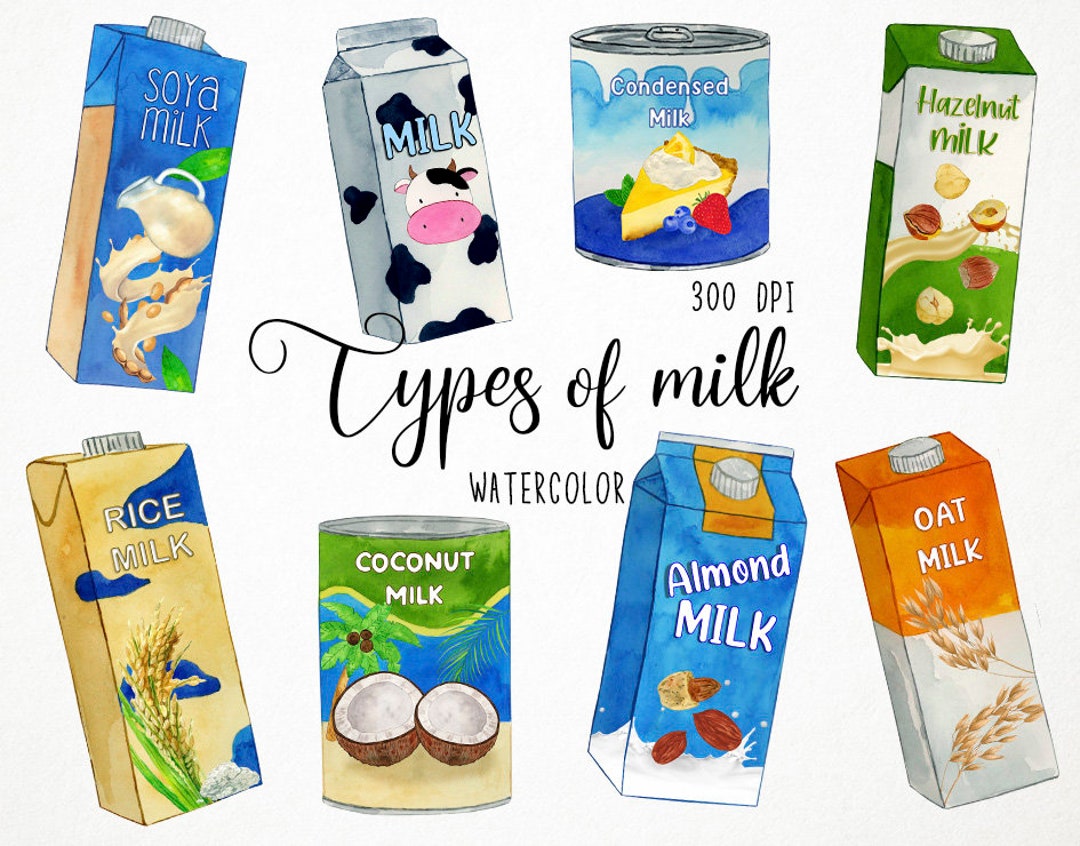 Watercolor Milk Clipart, Milk Graphics, Plant Based Milks Clipart ...