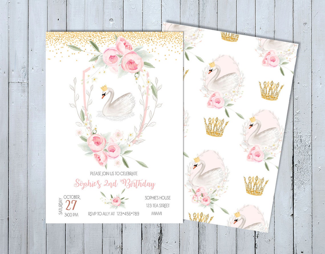 Swan Birthday Invitation, Swan Invitation, Swan Princess Invitation ...