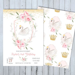 Swan Birthday Invitation, Swan Invitation, Swan Princess Invitation ...