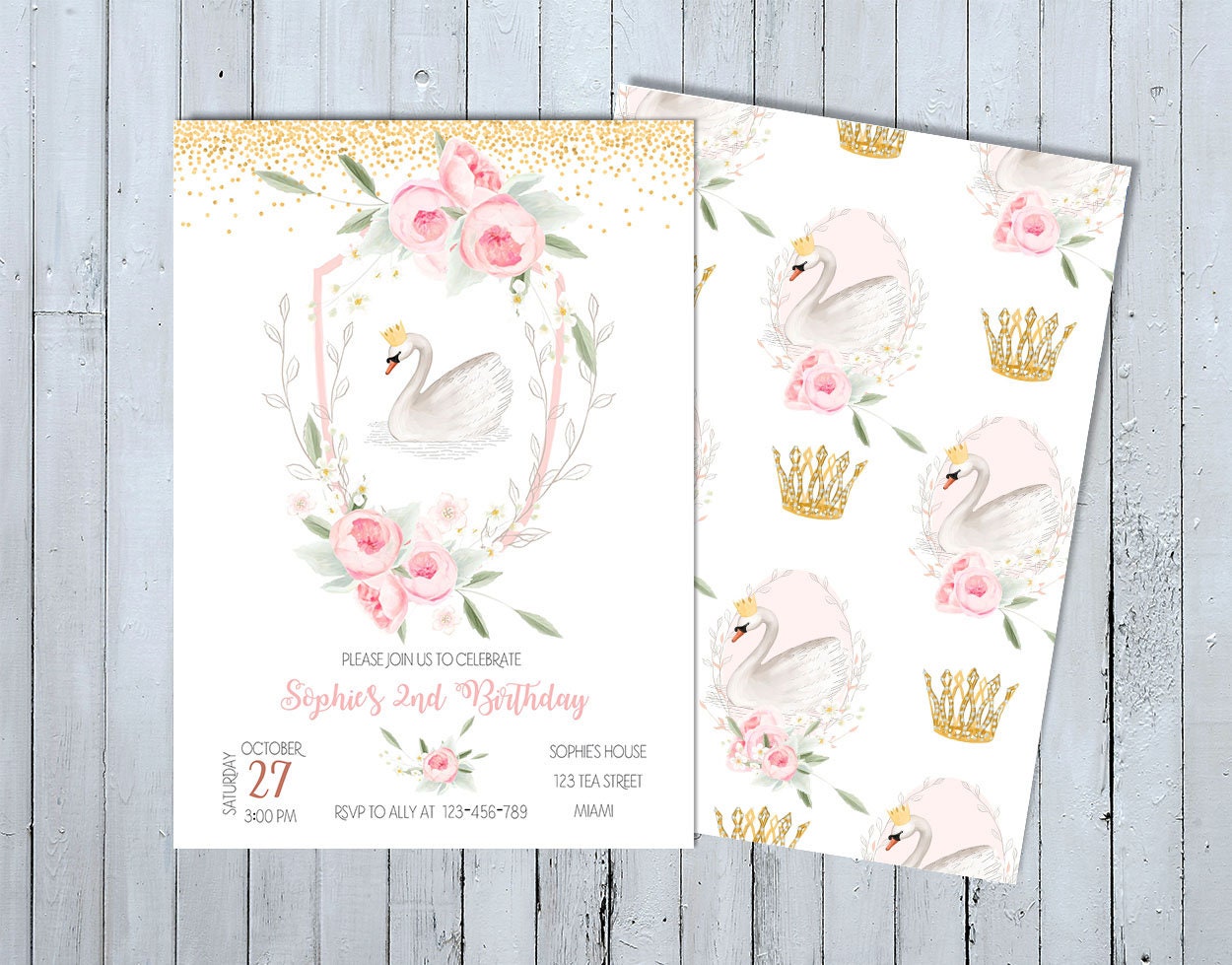Swan Birthday Invitation, Swan Invitation, Swan Princess Invitation ...