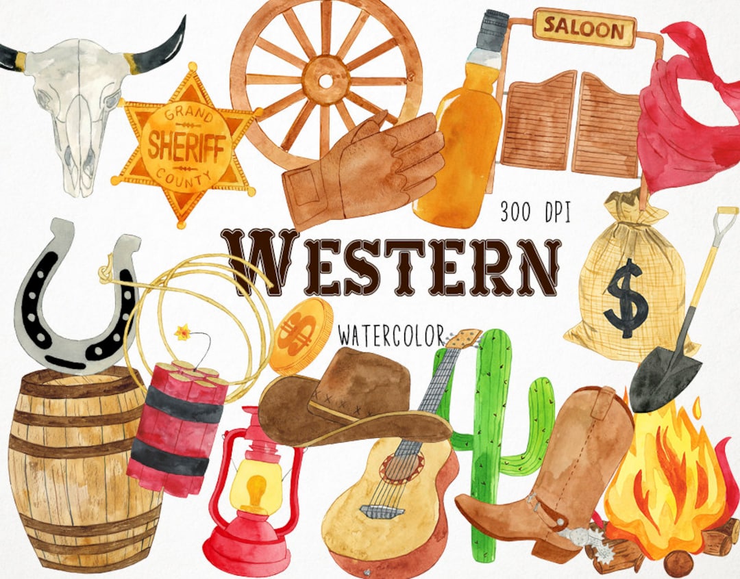 Western Clipart, Cowboy Clipart, Wild West Clipart, Western Vintage ...