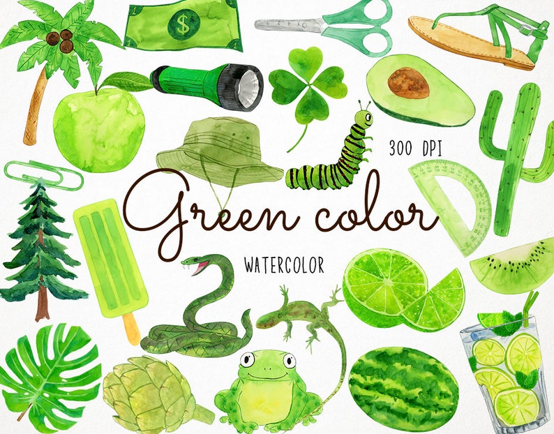 Watercolor Green Clipart Green Color Clipart Green Objects - Etsy