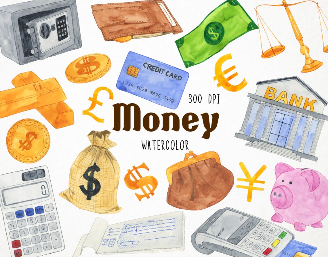 Money Clipart, Watercolor Money Clipart, Watercolor Clipart Money ...