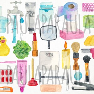 Watercolor Bathroom Clipart, Bathroom Supplies Clipart, Hygiene Clipart ...