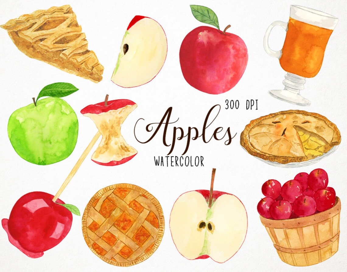 Apple Clipart Watercolor Apple Clipart Apple Picking - Etsy