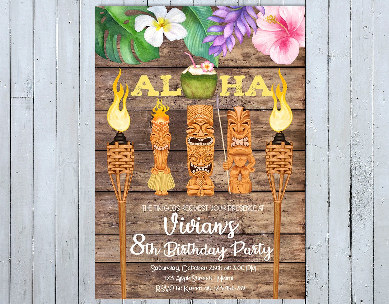 Tiki Birthday Invitation Tiki Invitation Tiki Invite Luau - Etsy Singapore