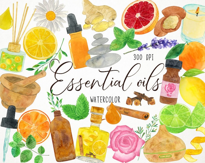Watercolor Essential Oil Clipart Herbs Floral Clip Art Eucalyptus ...