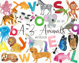 Animal Clipart Alphabet Clipart Watercolor Nursery Clipart Nursery Wall ...