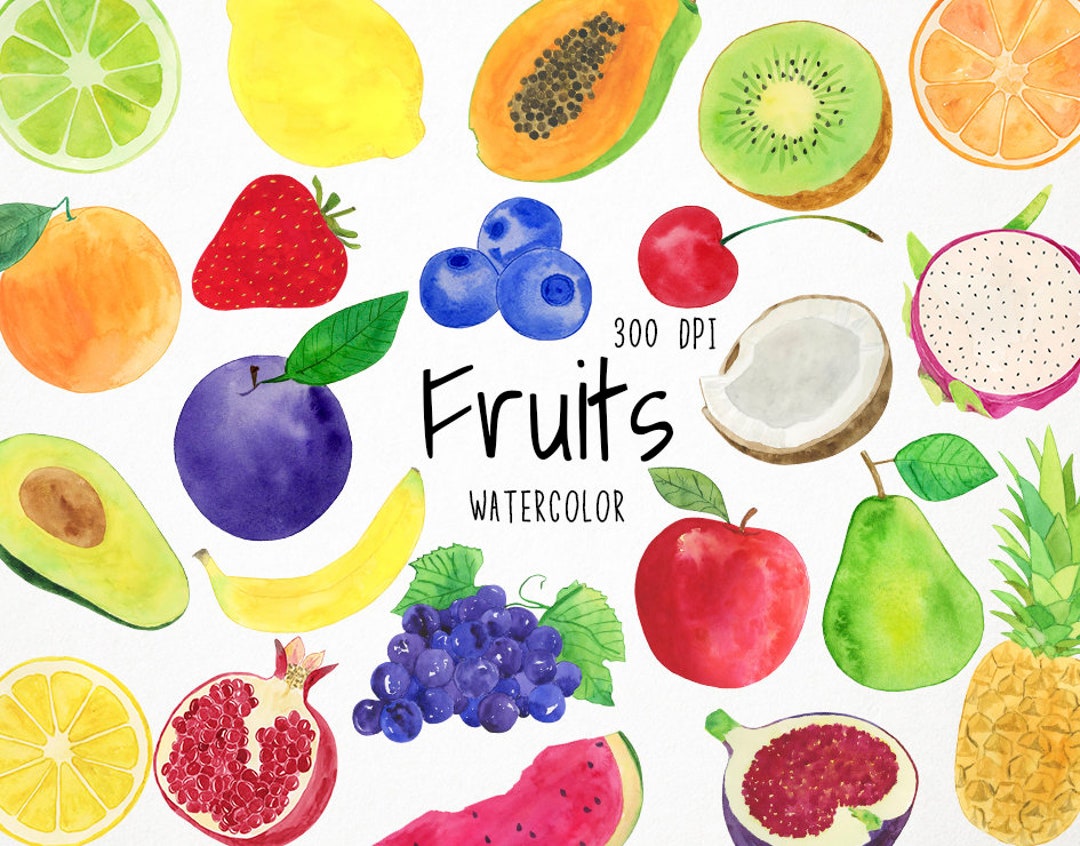 Fruit Clipart, Watercolor Fruit Clipart, Fruit Watercolor Clipart ...
