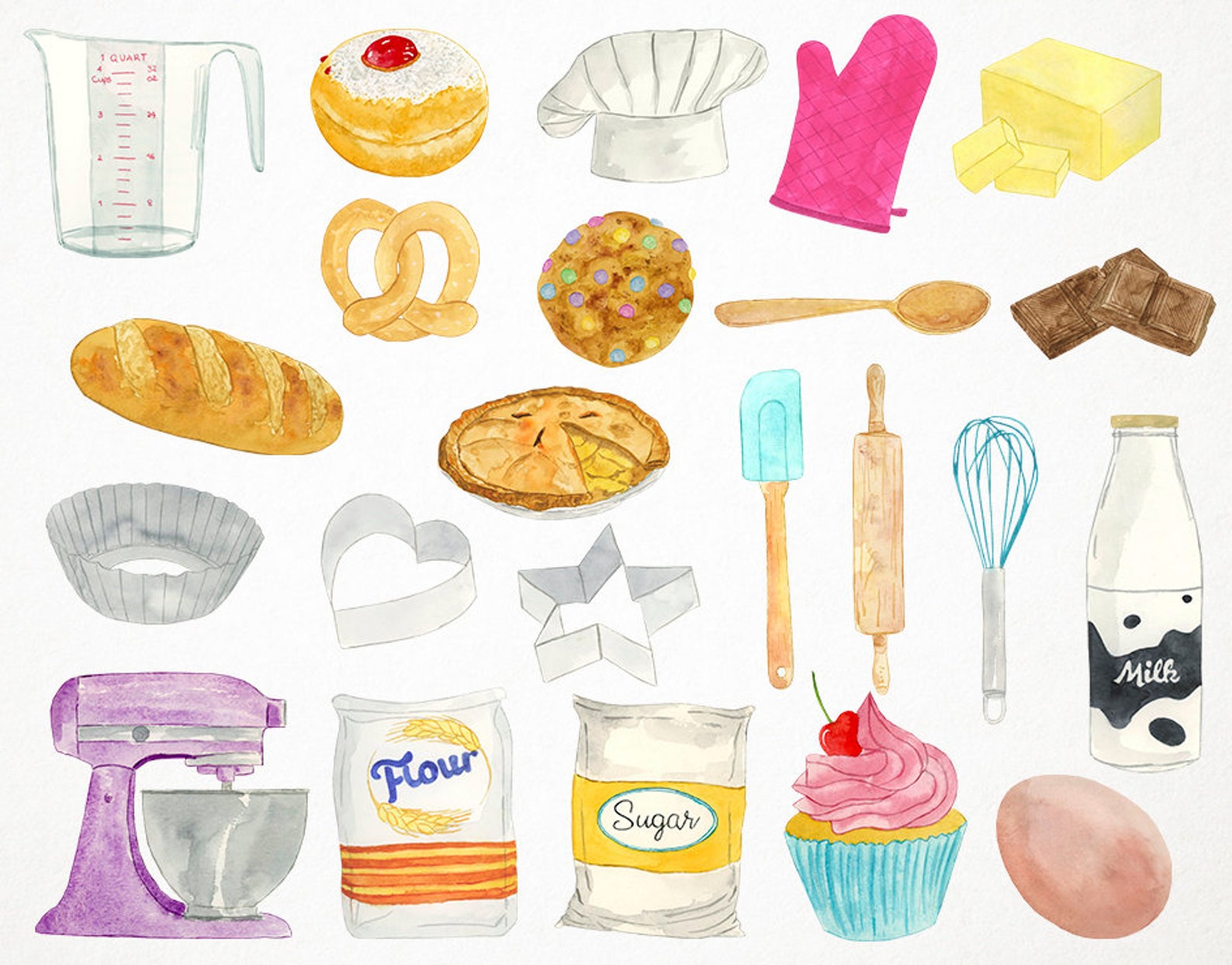 Watercolor Cooking Clipart Baking Clipart Kitchen Clipart | Etsy