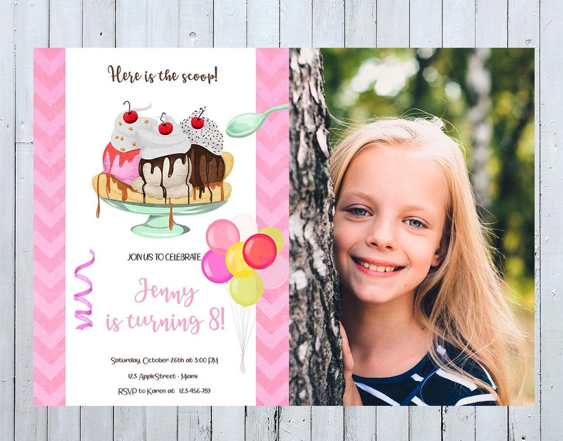 Banana Split Birthday Invitation With Photo Banana Split - Etsy