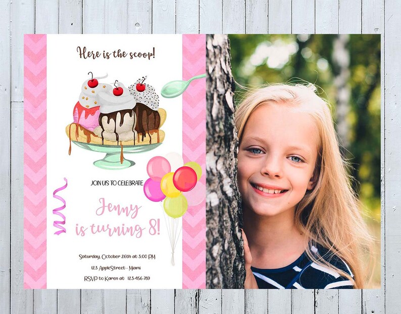 Banana Split Birthday Invitation With Photo Banana Split - Etsy