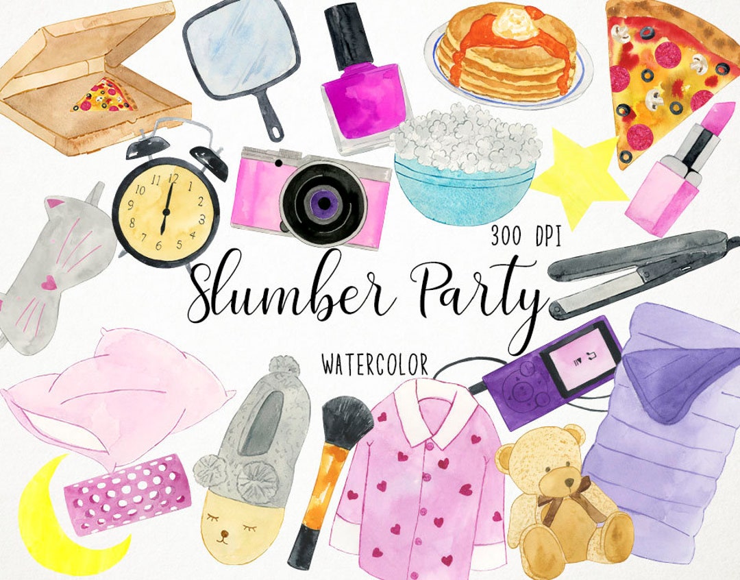 Watercolor Slumber Party Clipart, Pajamas Party Clipart, Sleep Over ...