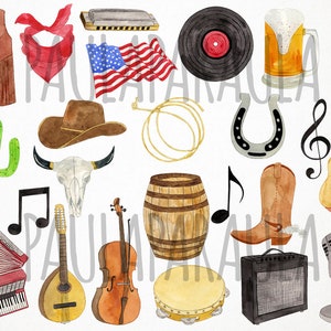 Watercolor Country Music Clipart, Country Clipart, Country Music ...