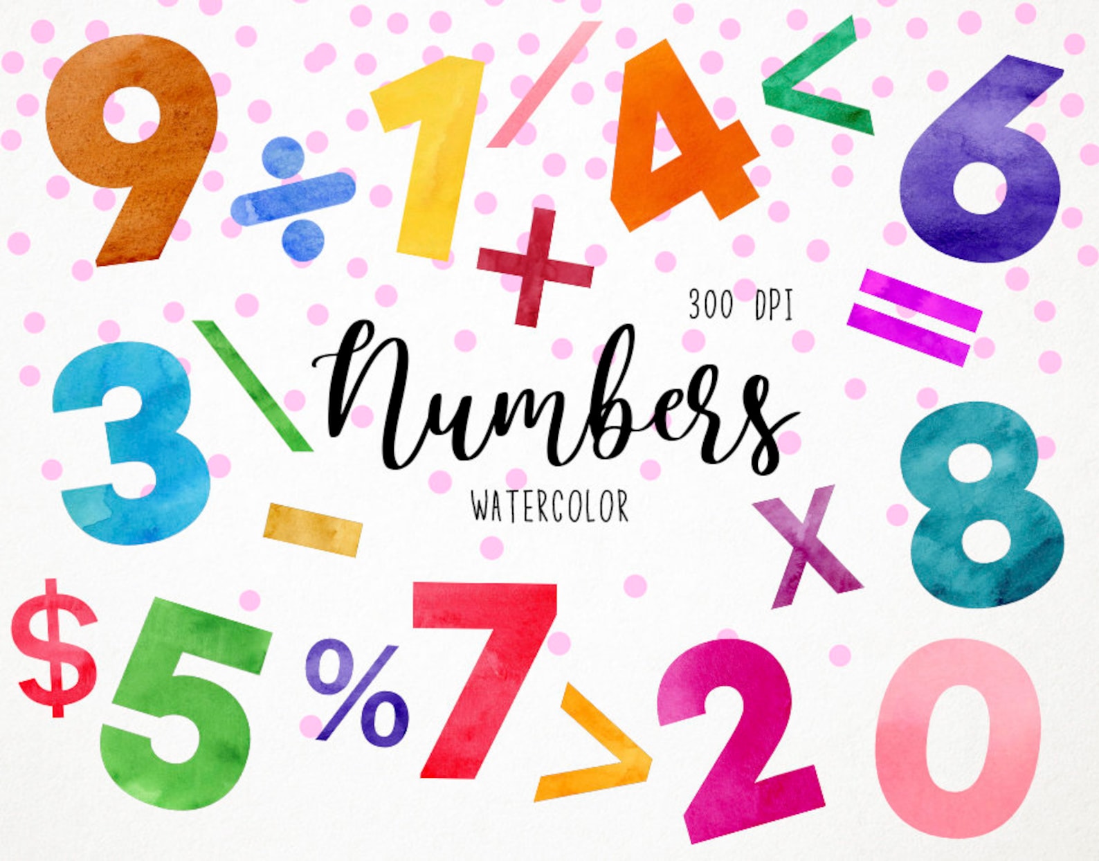 Watercolor Numbers Clipart Numbers Graphics Maths Clipart - Etsy