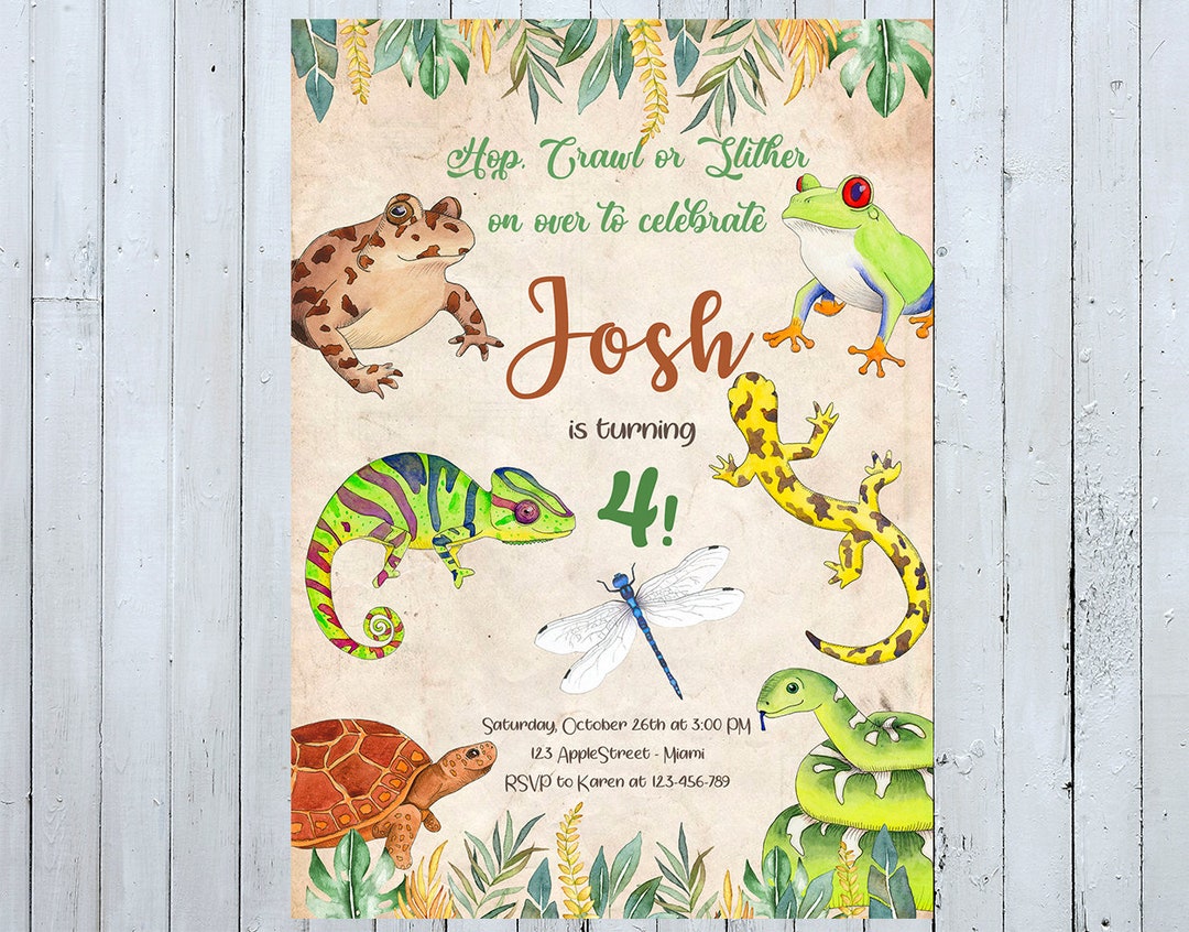 Amphibian Birthday Invitation, Amphibian Invitation, Frog Invitation ...