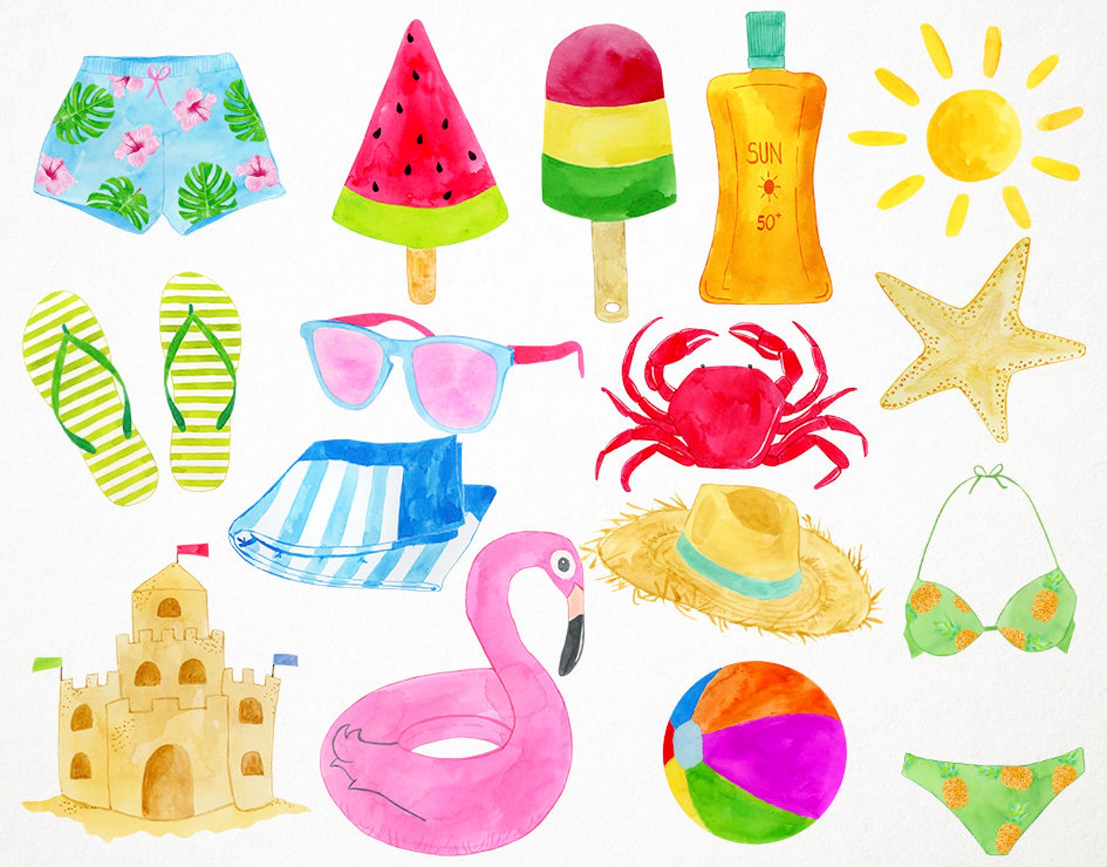 Summer Clipart Beach Clipart Watercolor Beach Clipart Beach | Etsy
