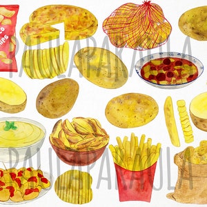 Watercolor Potato Clipart, Vegetable Clipart, Chips Clipart, Potatotes ...
