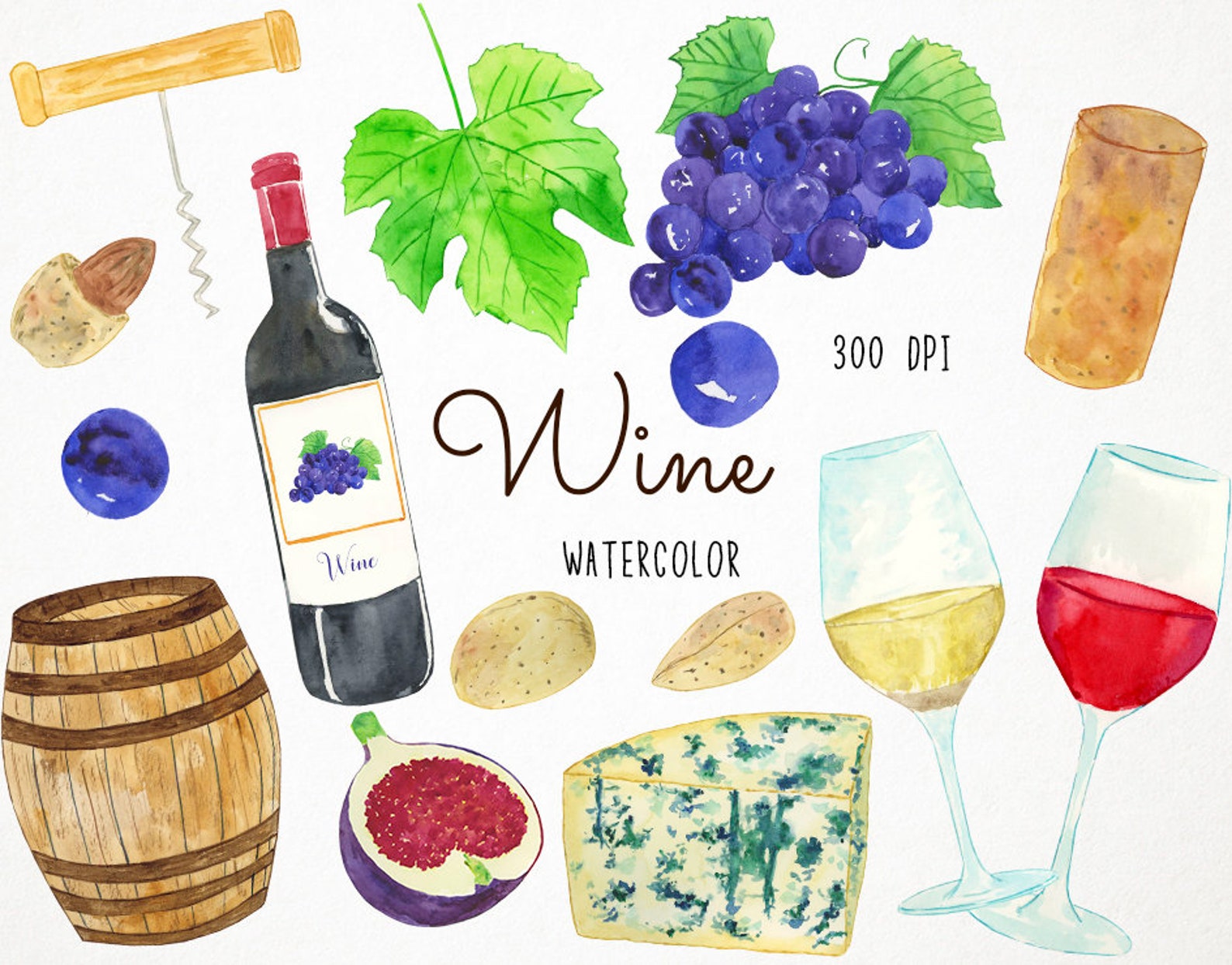 Wine Clipart, Watercolor Wine Clipart, Wine Clip Art, Wine Bottle ...