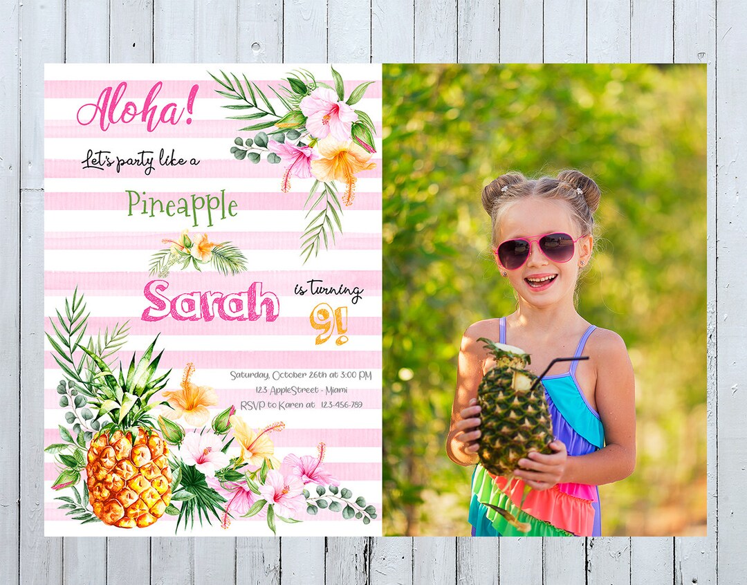 Pineapple Birthday Invitation With Photo, Pineapple Invitation ...