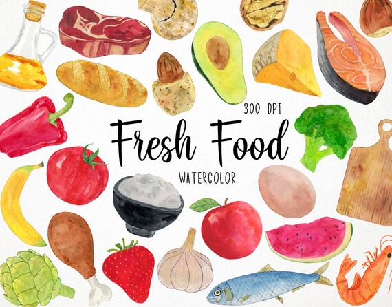 Watercolor Fresh Food Clipart Organic Food Clipart Healthy | Etsy