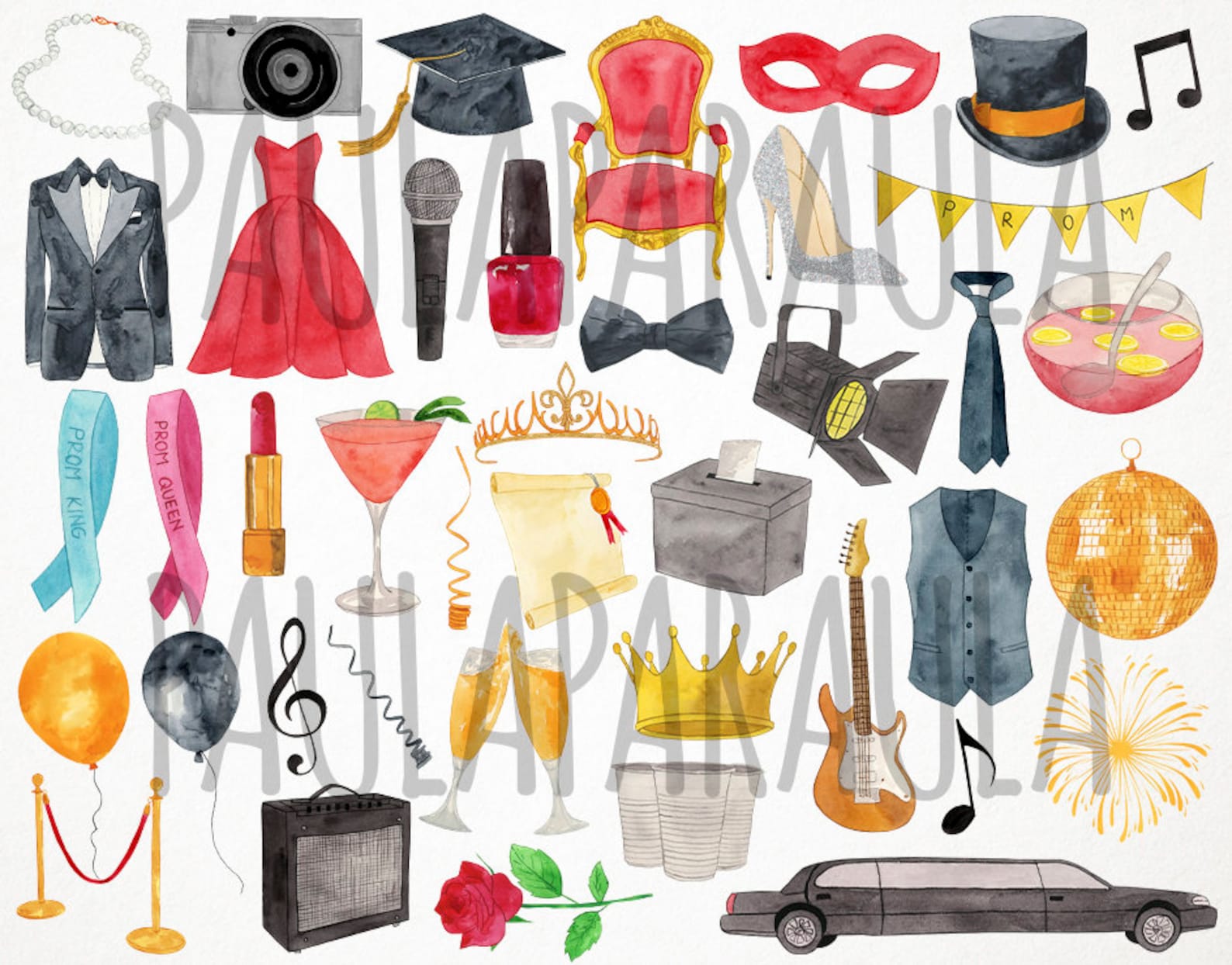 Watercolor Prom Night Clipart Prom Clipart Prom Party - Etsy