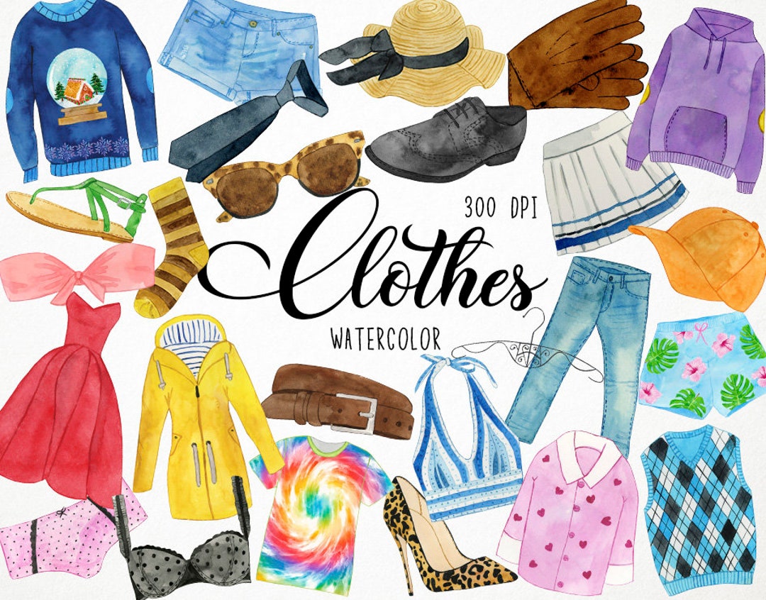 Watercolor Clothes Clipart, Clothing Clipart, Fashion Clipart, Wardrobe ...