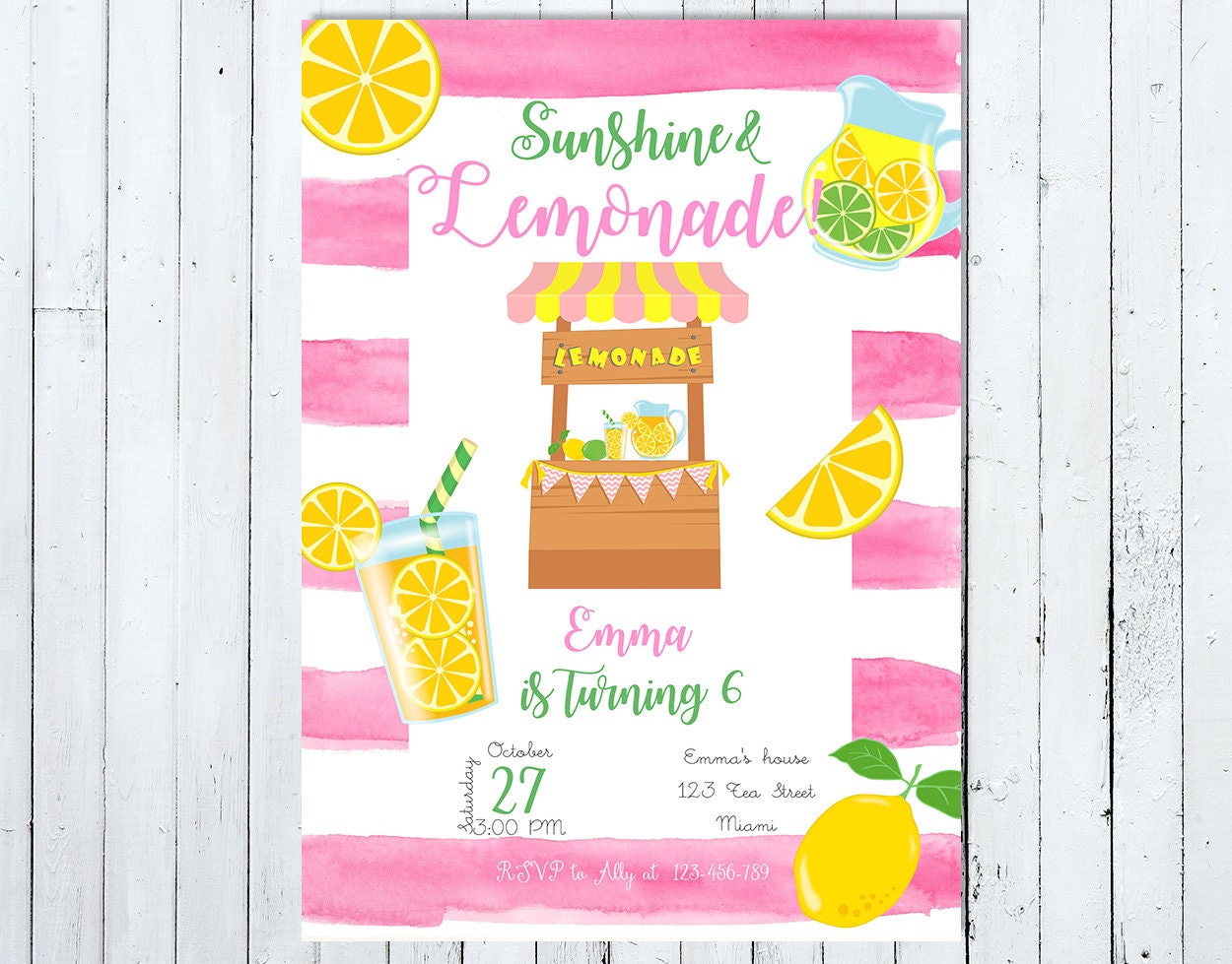 Lemonade Stand Invitation Lemonade Invitation Lemonade Party Etsy