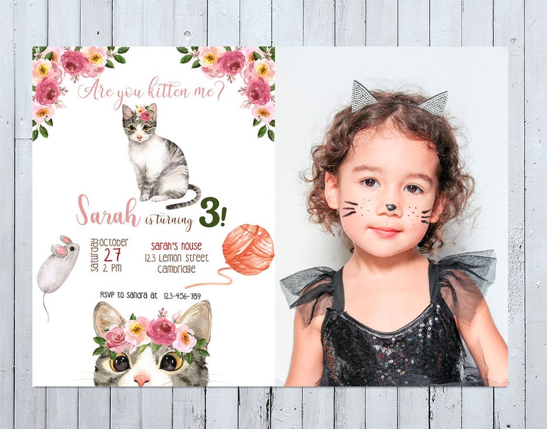 Kitten Invitation With Photo Cat Invitation Kitten Invite - Etsy