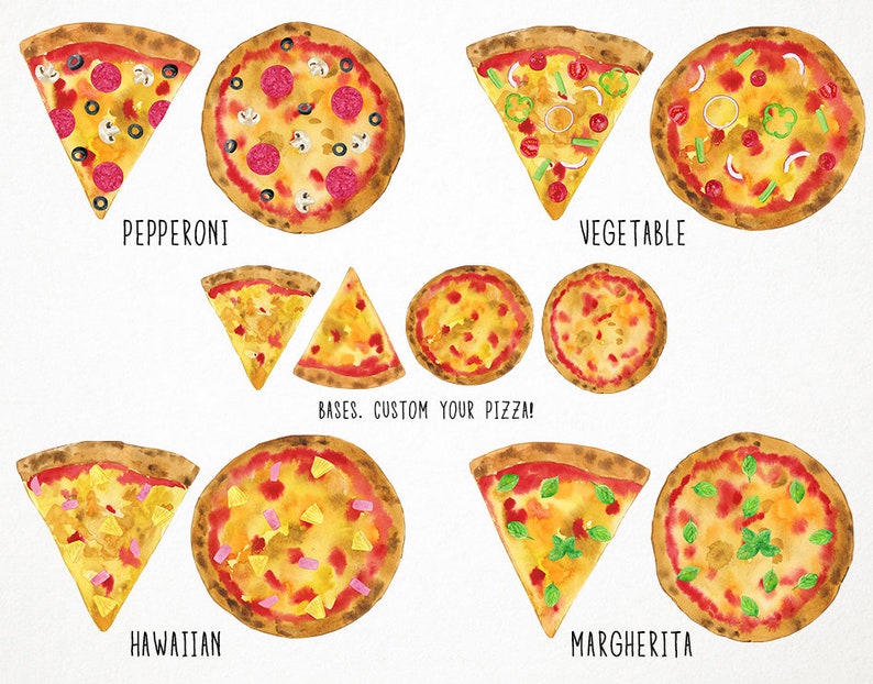 Pizza Clipart, Pizza Clip Art, Watercolor Pizza Watercolor, Watercolor ...