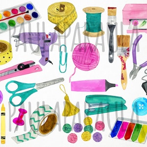 Watercolor Craft Clipart, Crafting Clipart, Craft Tools Clipart, Crafty ...